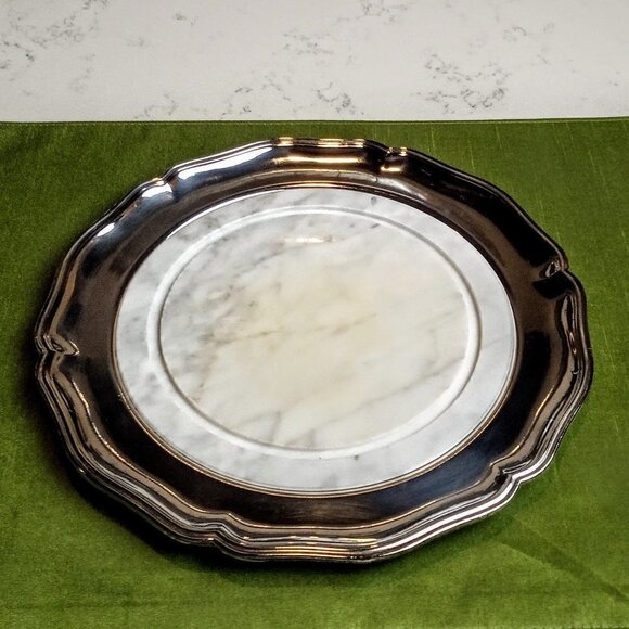 Leonard | Dining | Vintage Leonard Silverplate Italian Marble Tray ...